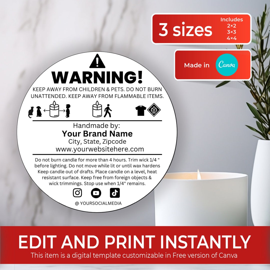 Candle Warning Label | Custom Editable Template Design With Canva ...