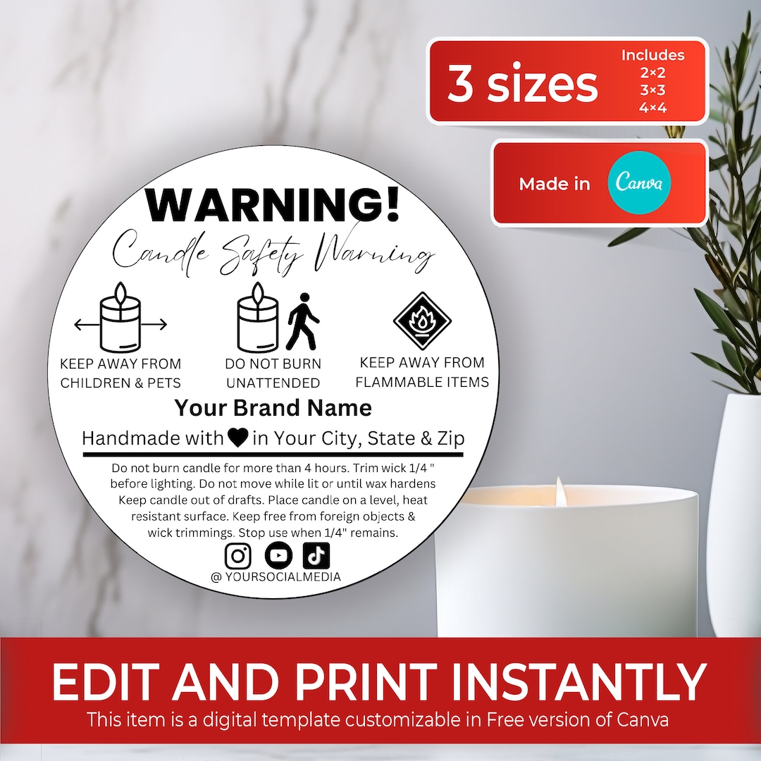 Candle Warning Label | Custom Editable Template Design With Canva ...
