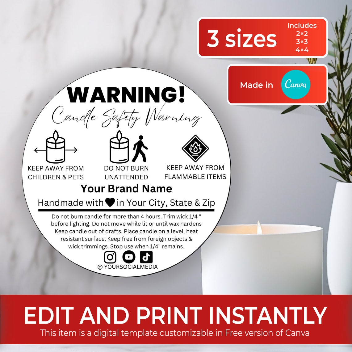 Candle Warning Label | Custom Editable Template Design With Canva ...