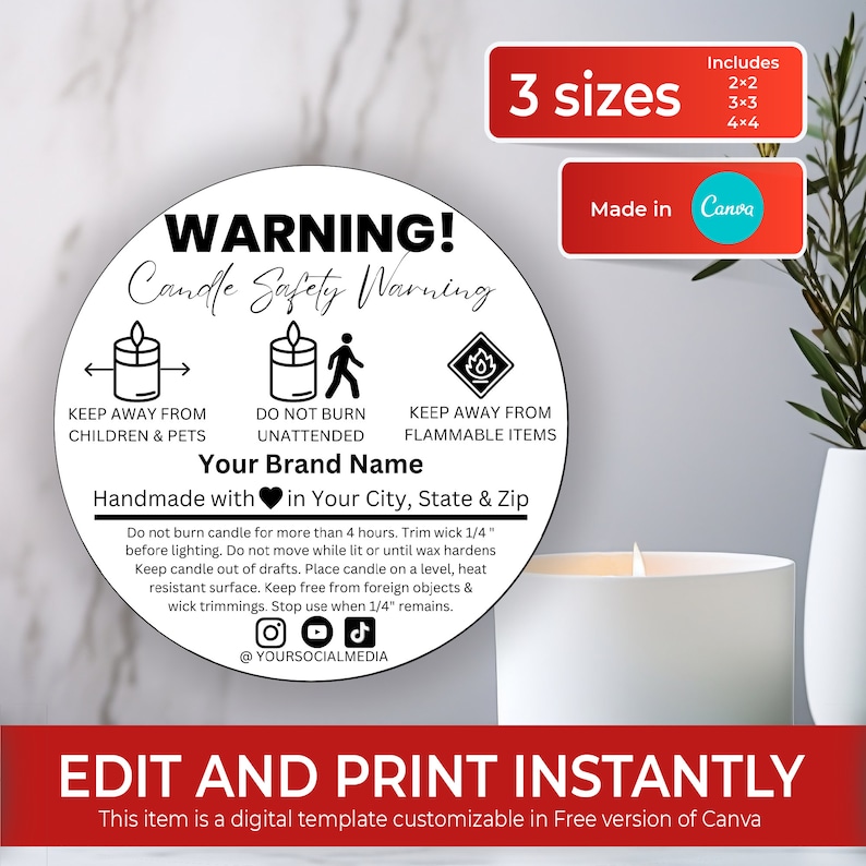 Candle Warning Label | Custom Editable Template Design With Canva ...