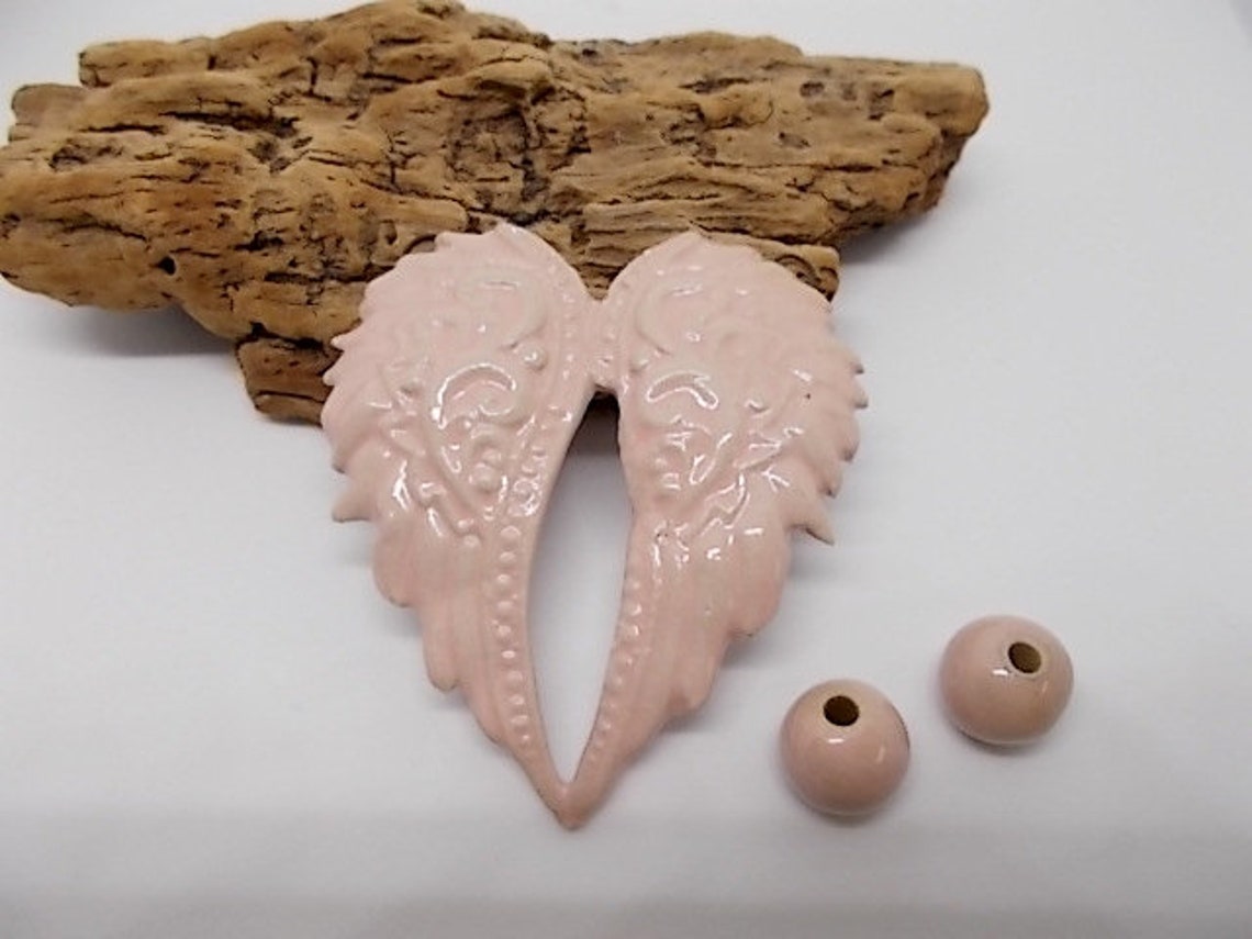 Handmade Ceramic Angel Wings Pendant and Bead Set - Etsy