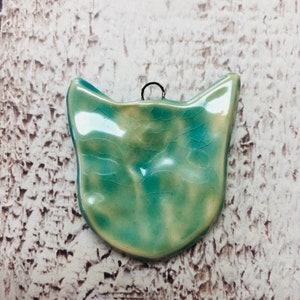 Handmade Ceramic Cat Face Pendant in Sea Green - Etsy