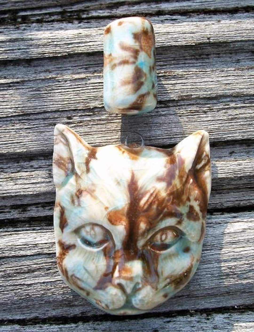 A Cute Ceramic Cat and Accent Bead in Mocha Marble - Etsy