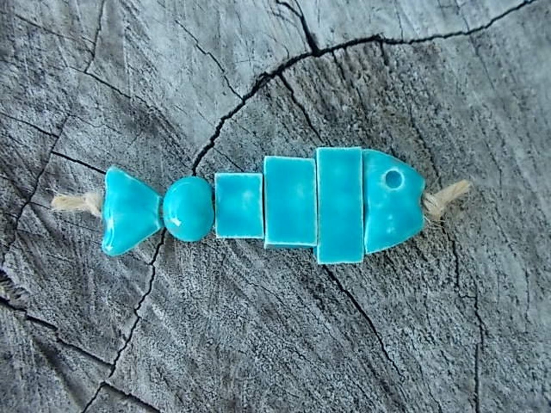 Handmade Turquoise Shiny Ceramic Fish Bones Pendant - Etsy