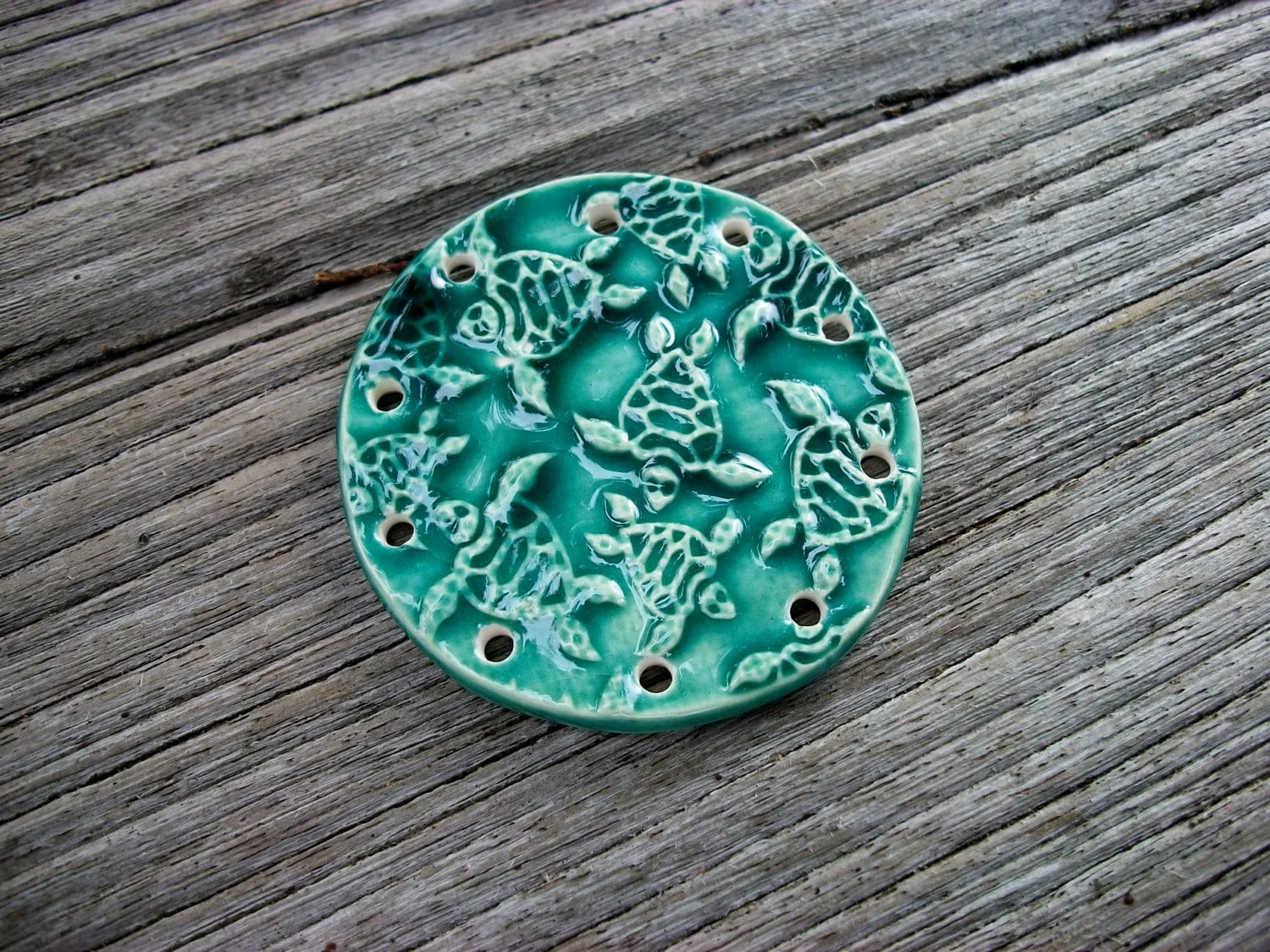 Handmade Ceramic Turtle Pine Needle Basket Base in Sea Green - Etsy