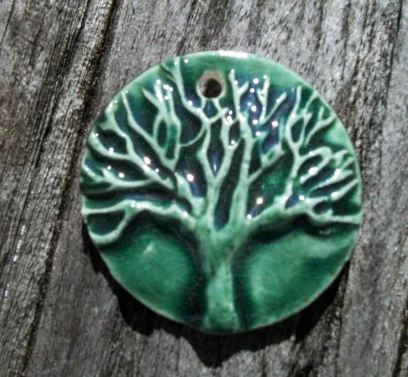 Handmade Ceramic Green Tree of Life Pendant | Etsy