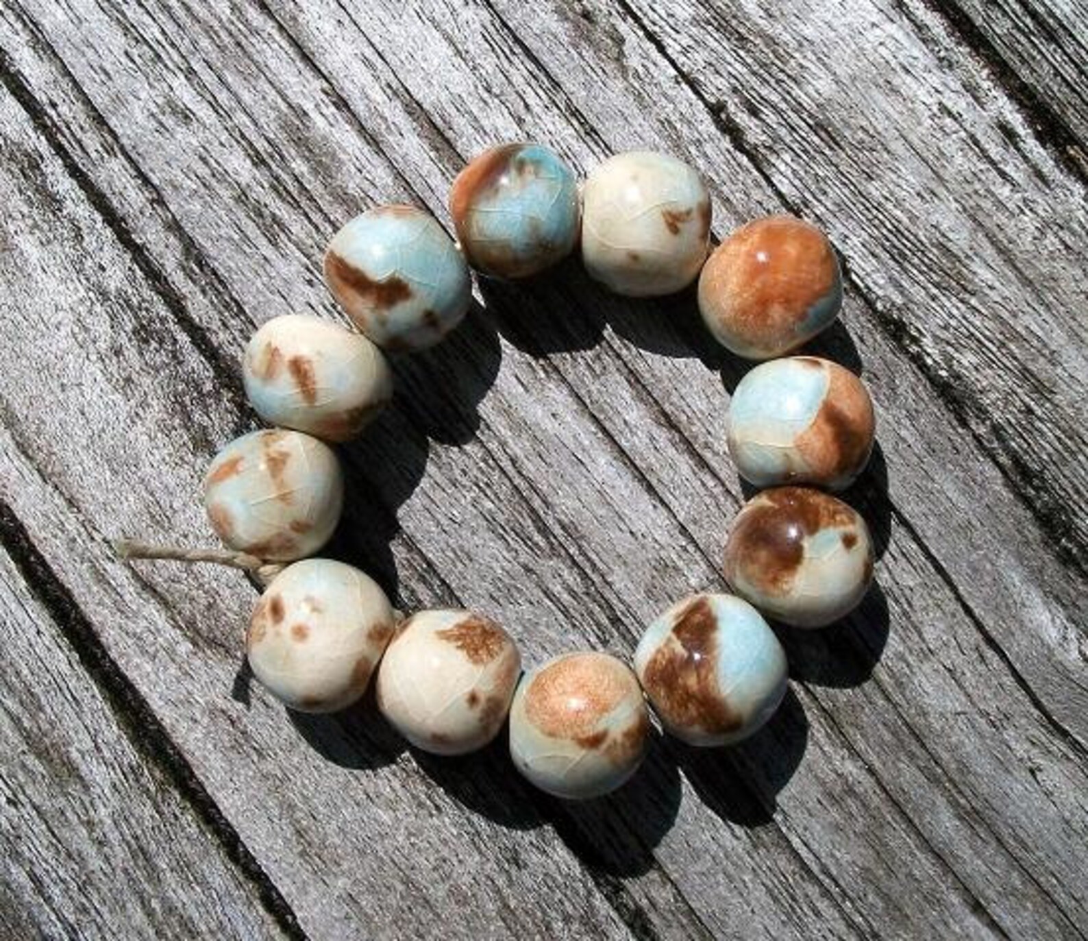 A Strand of 12 Multi Color Ceramic Round Beads in Brown and | Etsy