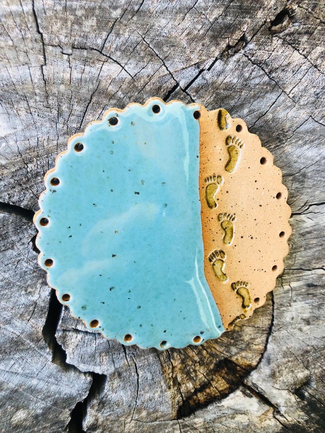 Footprints in the Sand Ceramic Pine Needle Basket Base - Etsy