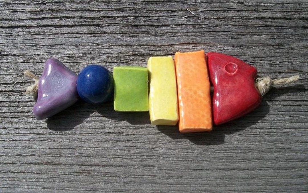Handmade Shiny Rainbow Ceramic Fish Bones Pendant - Etsy