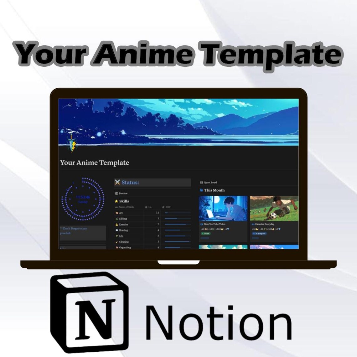 Your Anime Template, Gamified Productivity, Quest Log, Daily Routine ...