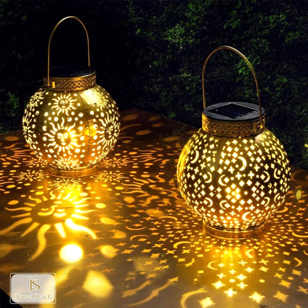 Metal Solar Moon Star Sun Face Lamp Night Light LED Solar Garden ...