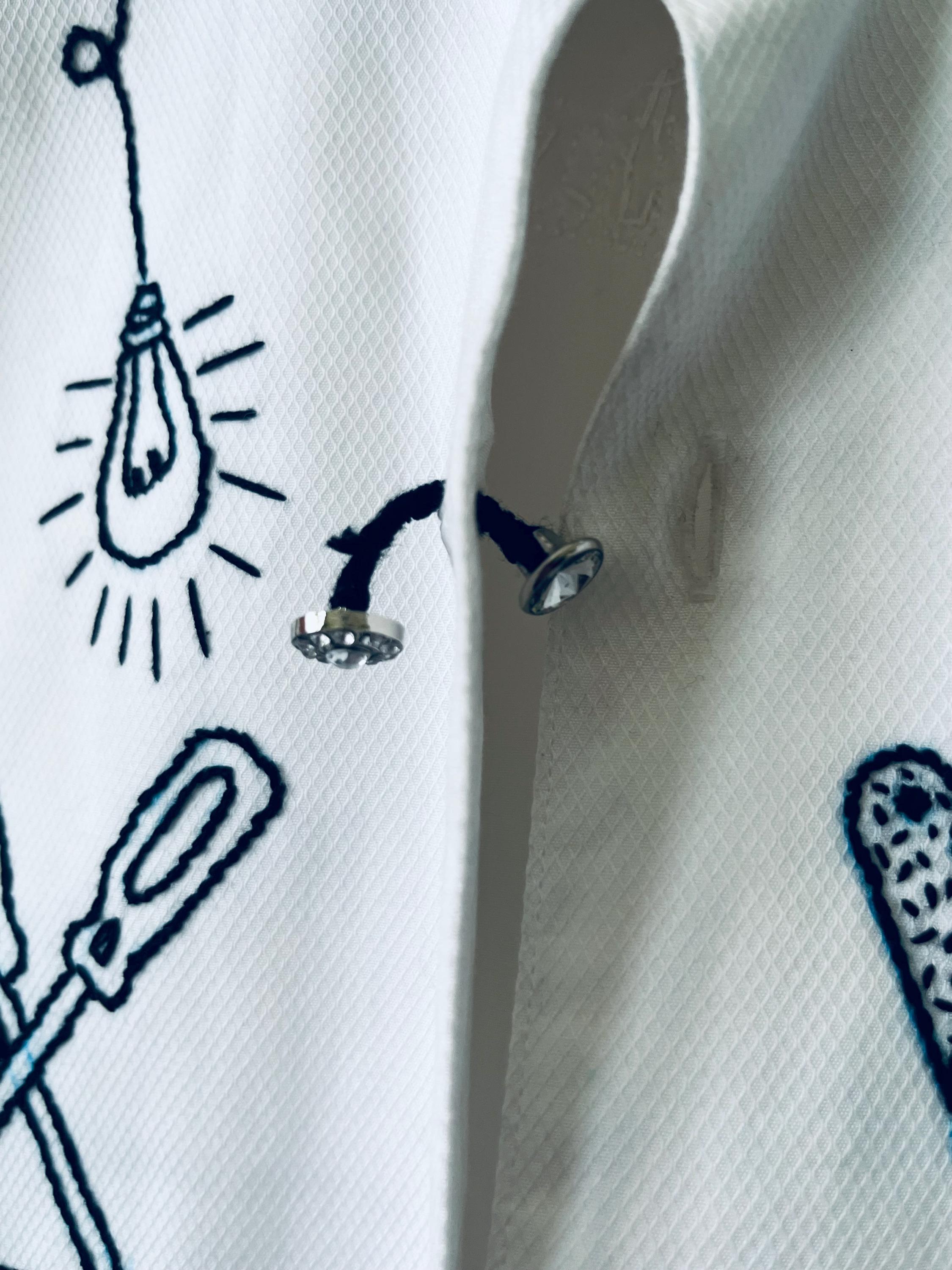 Hand Embroidered Repurposed Tuxedo Shirt With Flash Icons - Etsy