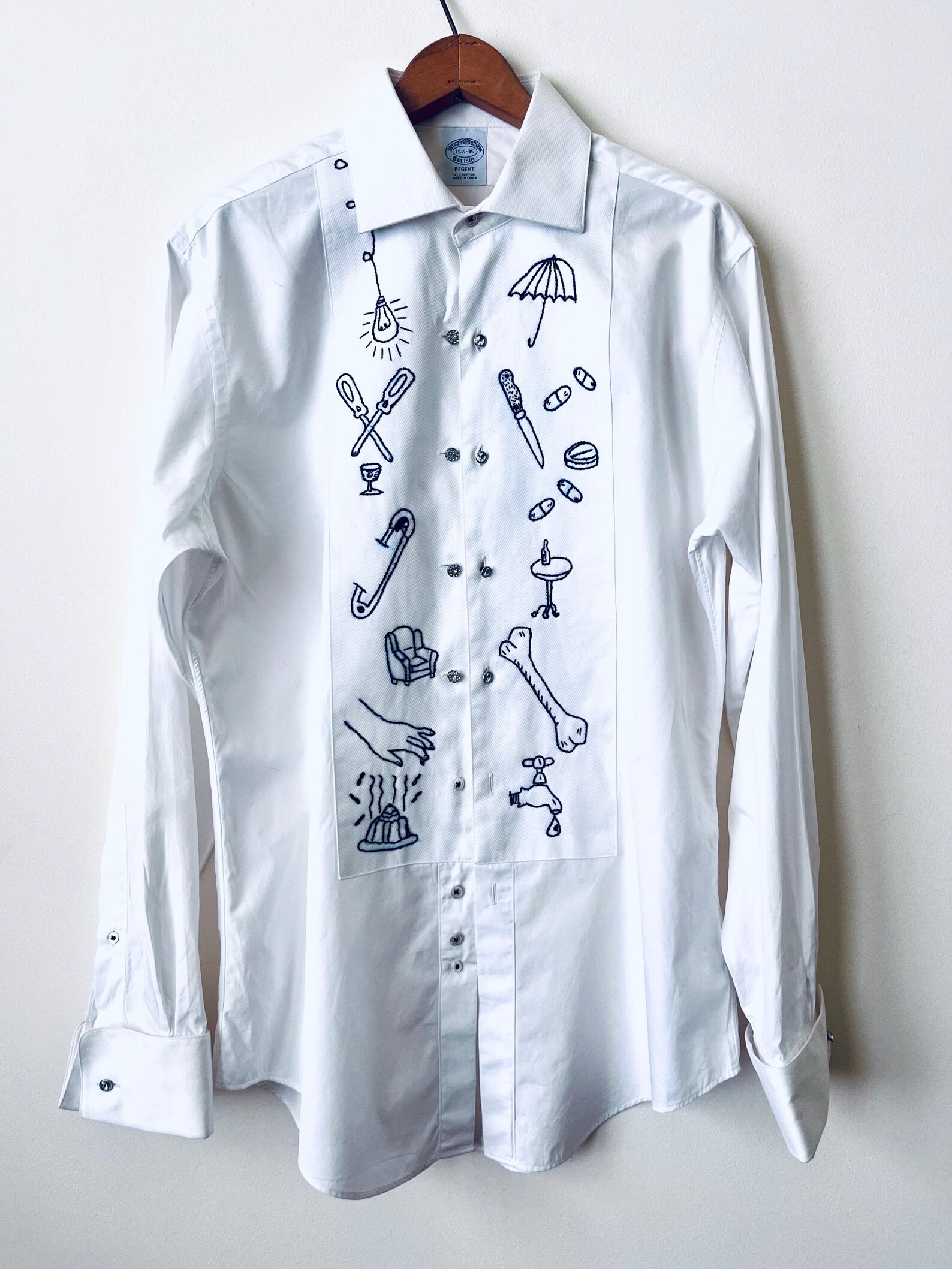 Hand Embroidered Repurposed Tuxedo Shirt With Flash Icons - Etsy