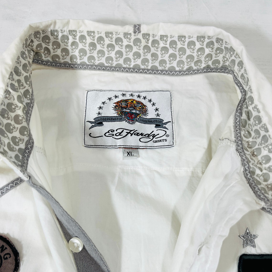 Ed Hardy White Button Down Shirt (early 2000s) - Etsy