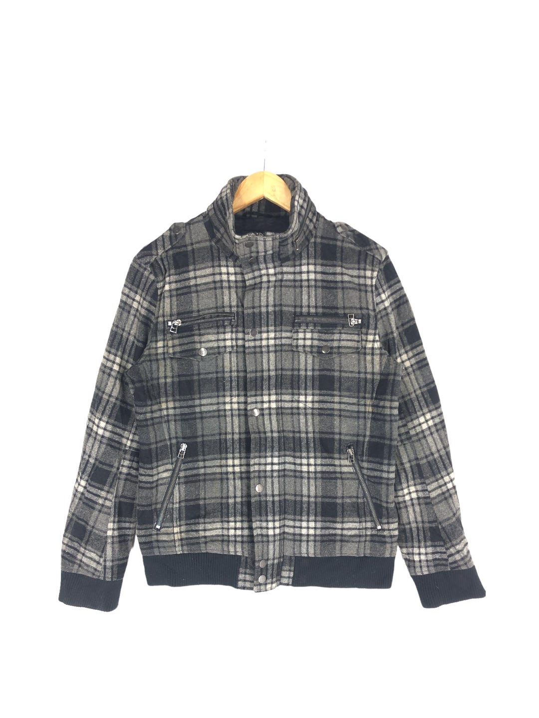 Vintage Semantic Design Plaid Wool Jacket - Japanese Brand Size M - Etsy