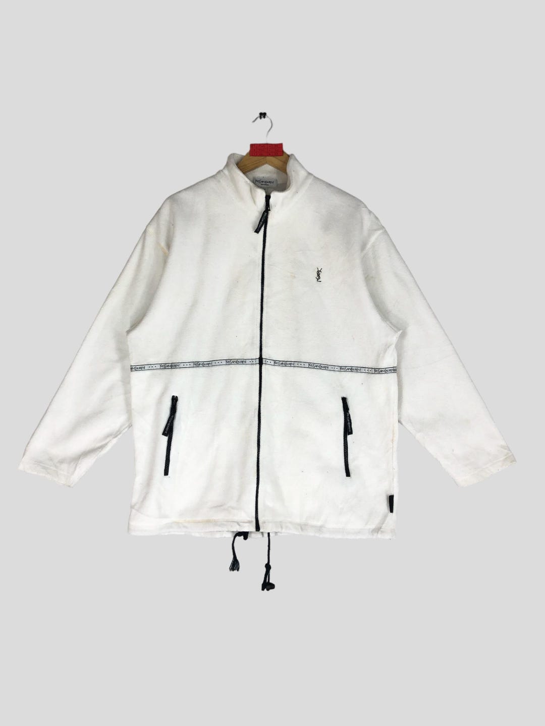 Vintage Yves Saint Laurent Zipper Fleece Jacket YSL White Jacket YSL ...