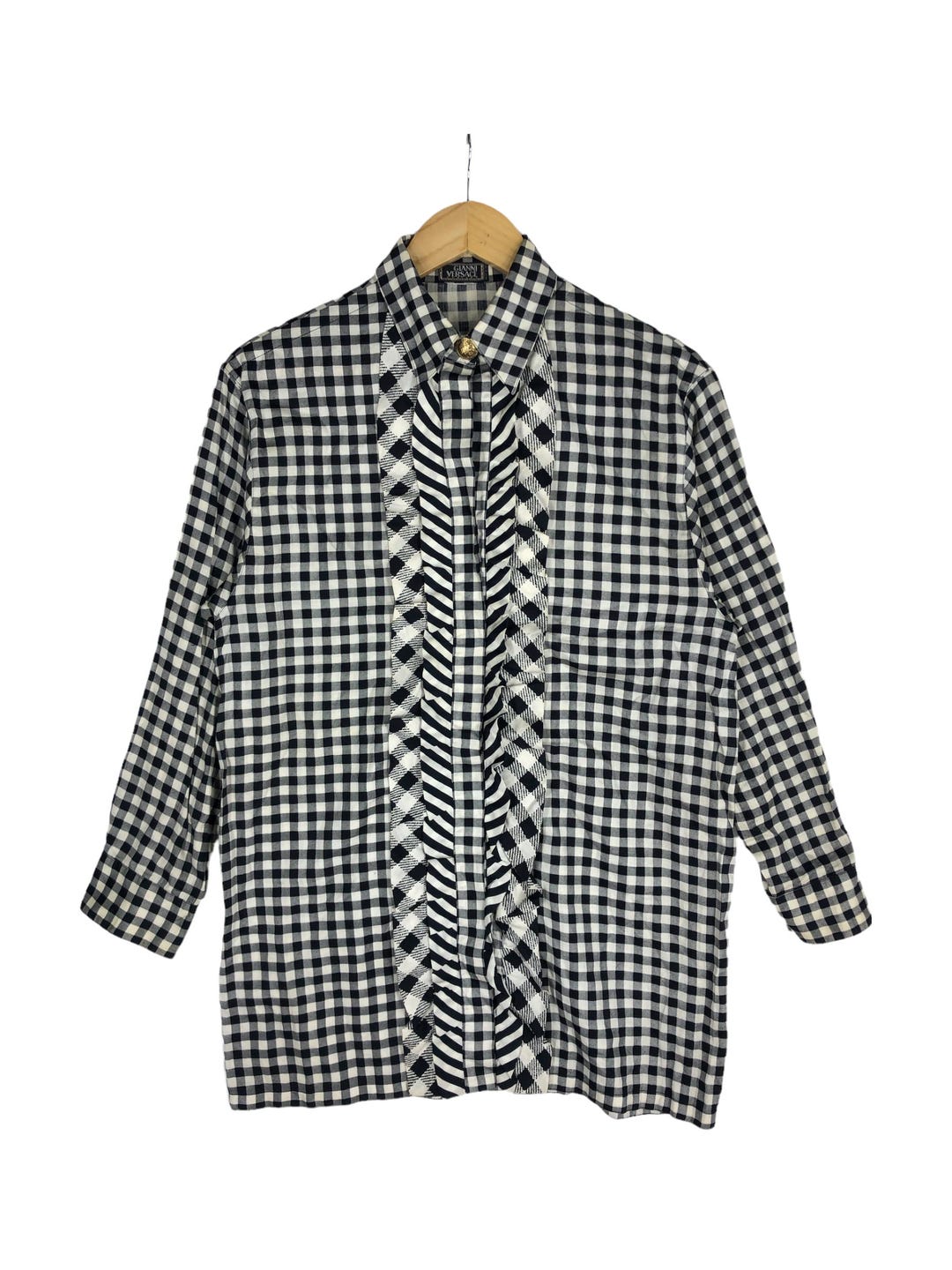 Vintage Gianni Versace Ribbon Button Down Checked Plaid Shirt Oxfords ...
