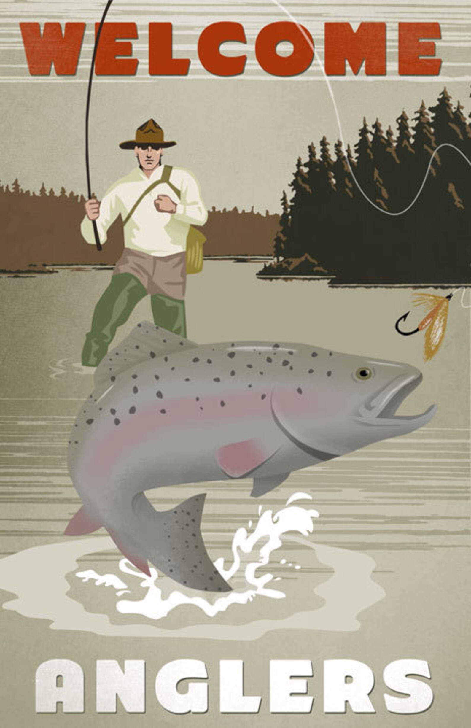 Welcome Anglers Vintage Style Fishing Poster - Etsy Norway