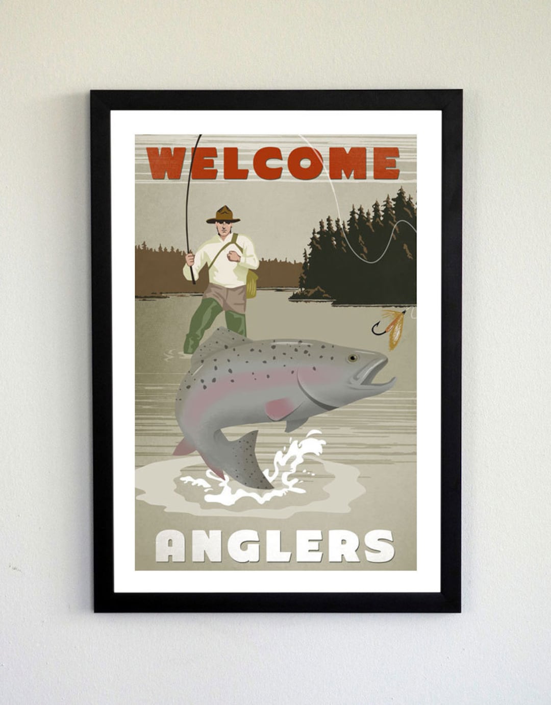 Welcome Anglers Vintage Style Fishing Poster - Etsy Norway