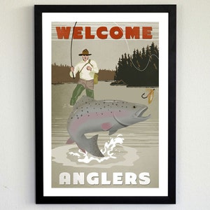 Welcome Anglers Vintage Style Fishing Poster - Etsy Norway