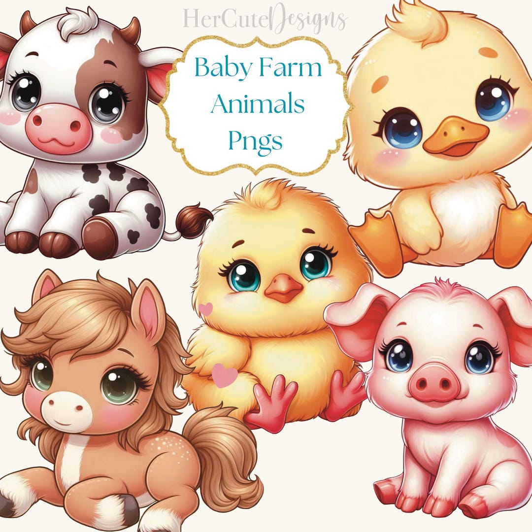 Cute Baby Farm Animals PNG | Baby Cow Calf | Chick | Duckling Duck ...