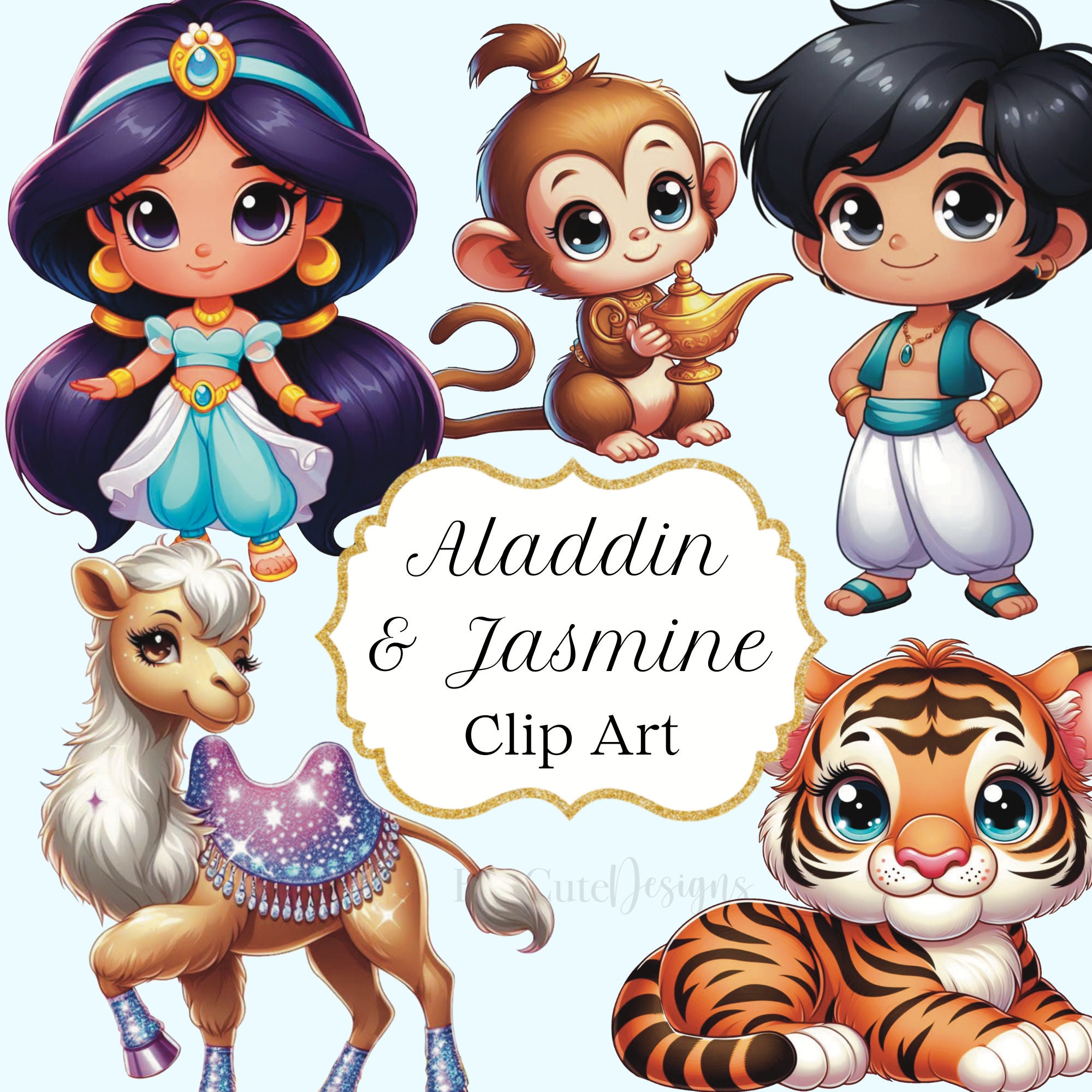 Cute Jasmine Clip Art| Aladdin | Monkey | Magic Lamp | Tiger | Camel ...