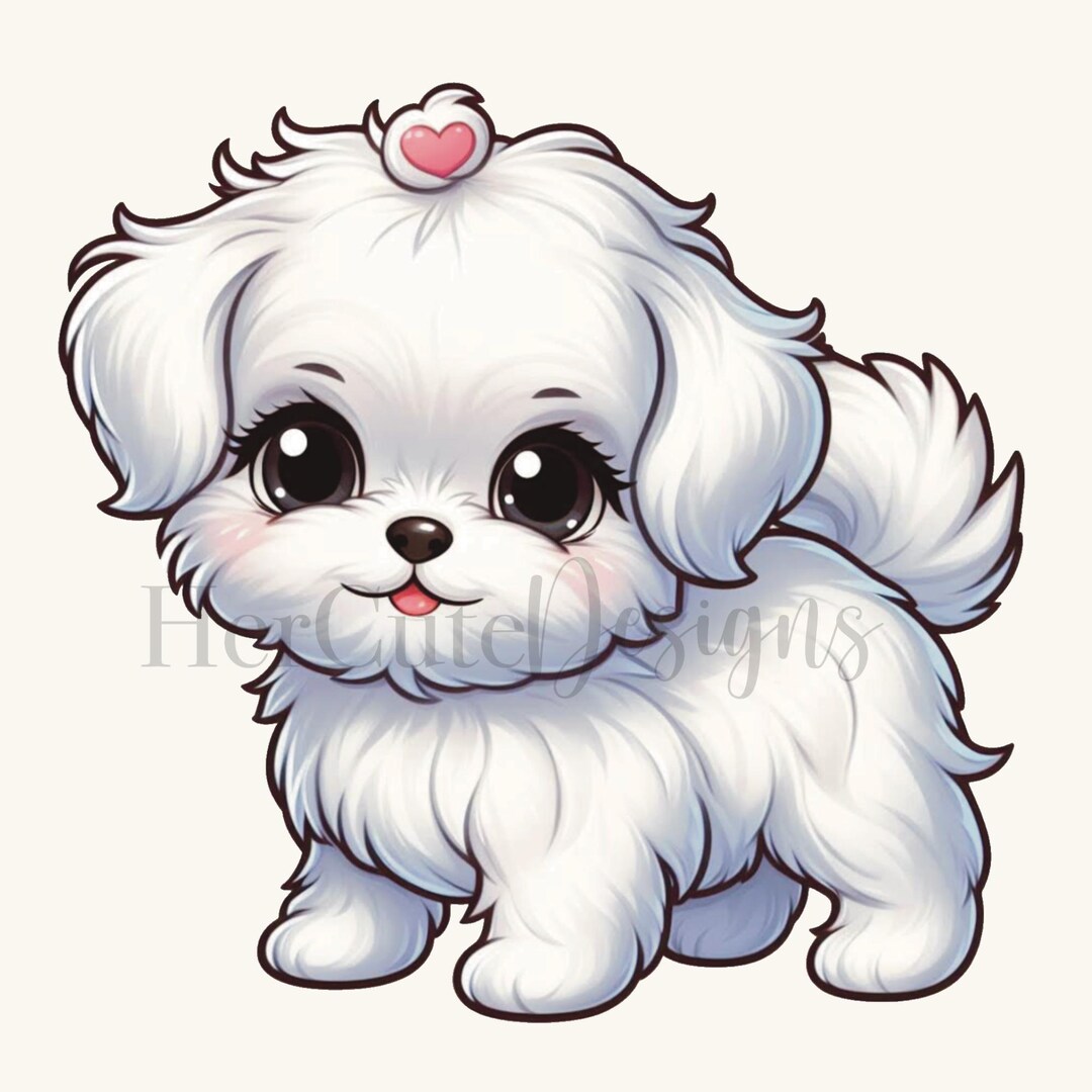Cute Puppy Maltese PNG |pink Bow| Tea Cup | White Puppy Png | Animated ...