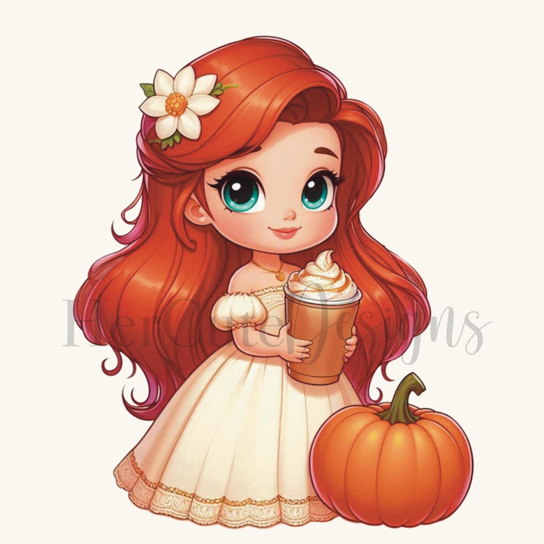 Cute Baby Ariel Coquette PNG | Pumpkin Spice Latte| Fall | Classic Baby ...