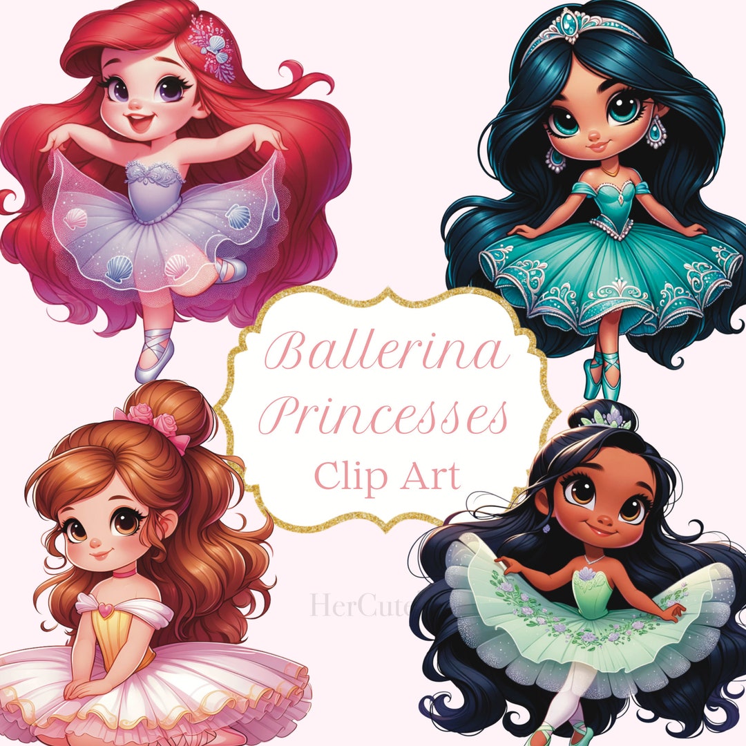 Cute Ballerina Princesses Clip Art| Jasmine| Ariel | Belle| Tiana ...