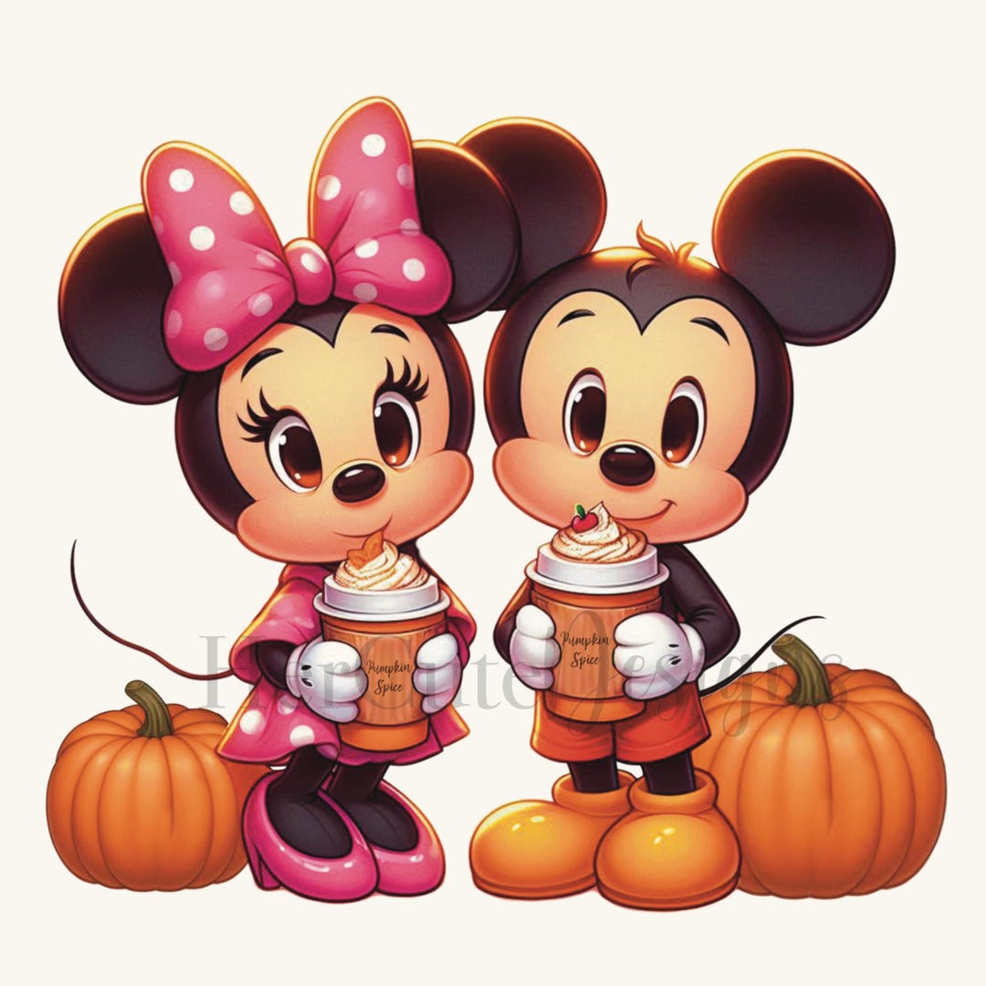 Cute Autumn Minnie & Mickey PNG | Pumpkin Spice Latte | Fall Vibes ...
