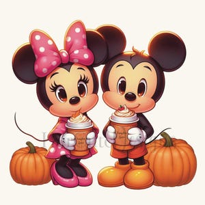 Cute Autumn Minnie & Mickey PNG | Pumpkin Spice Latte | Fall Vibes ...