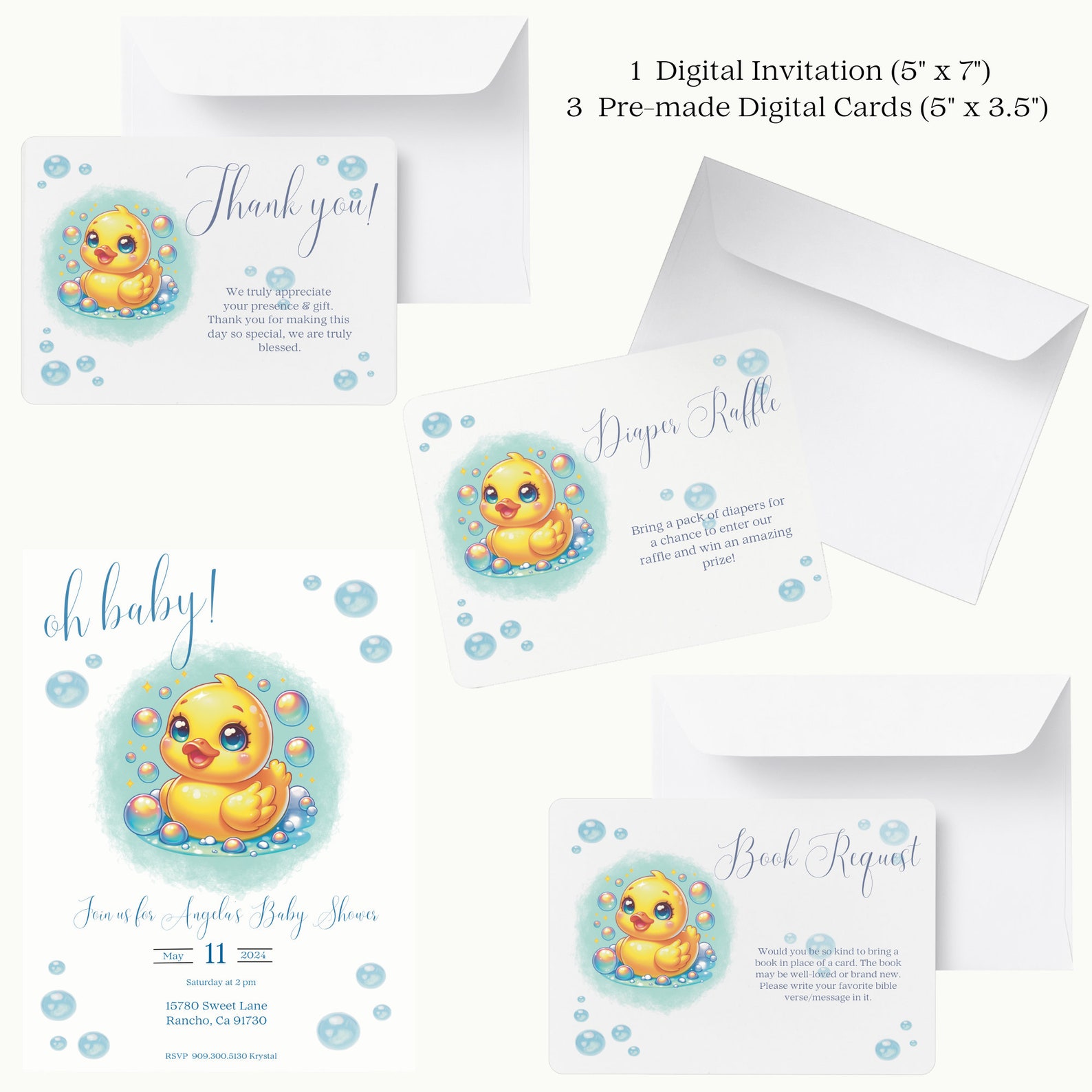 Cute Rubber Ducky Invitation | Yellow Duck| Baby Shower | Bubbles ...