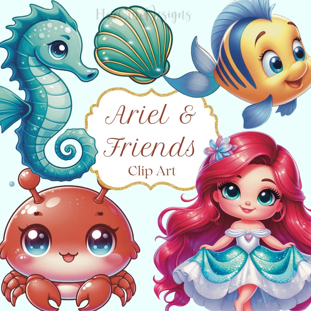 Cute Ariel and Friends PNG Bundle| | Flounder| Ariel | Seashell ...