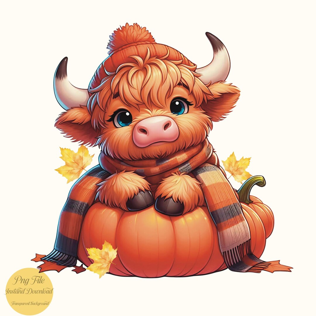 Cute Fall Baby Highland Cow PNG | Baby Cow | Pumpkin| Fall Vibes ...