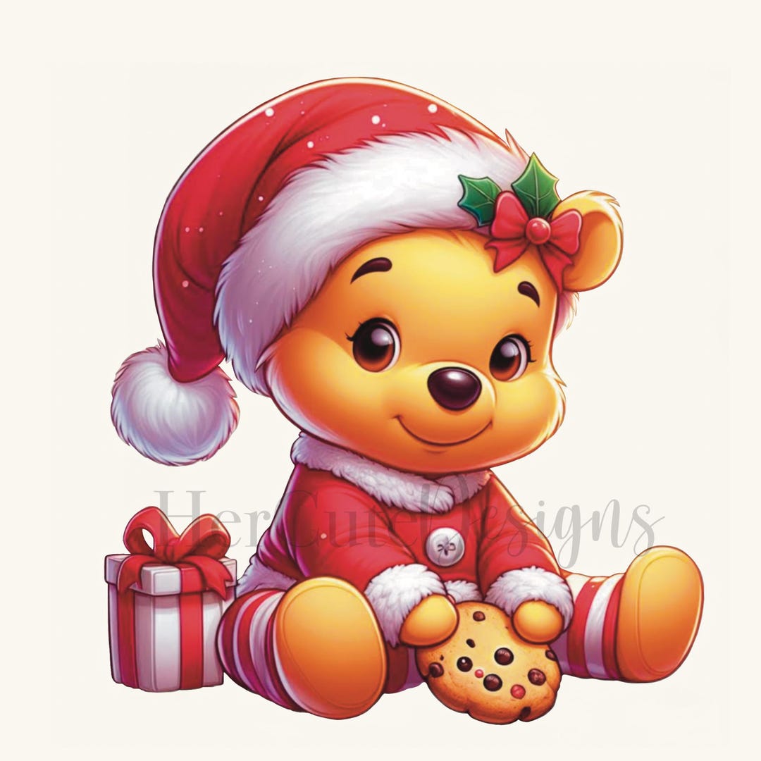 Cute Christmas Bear PNG | Pooh | Holiday PNG | Baby Bear | Santa Hat ...