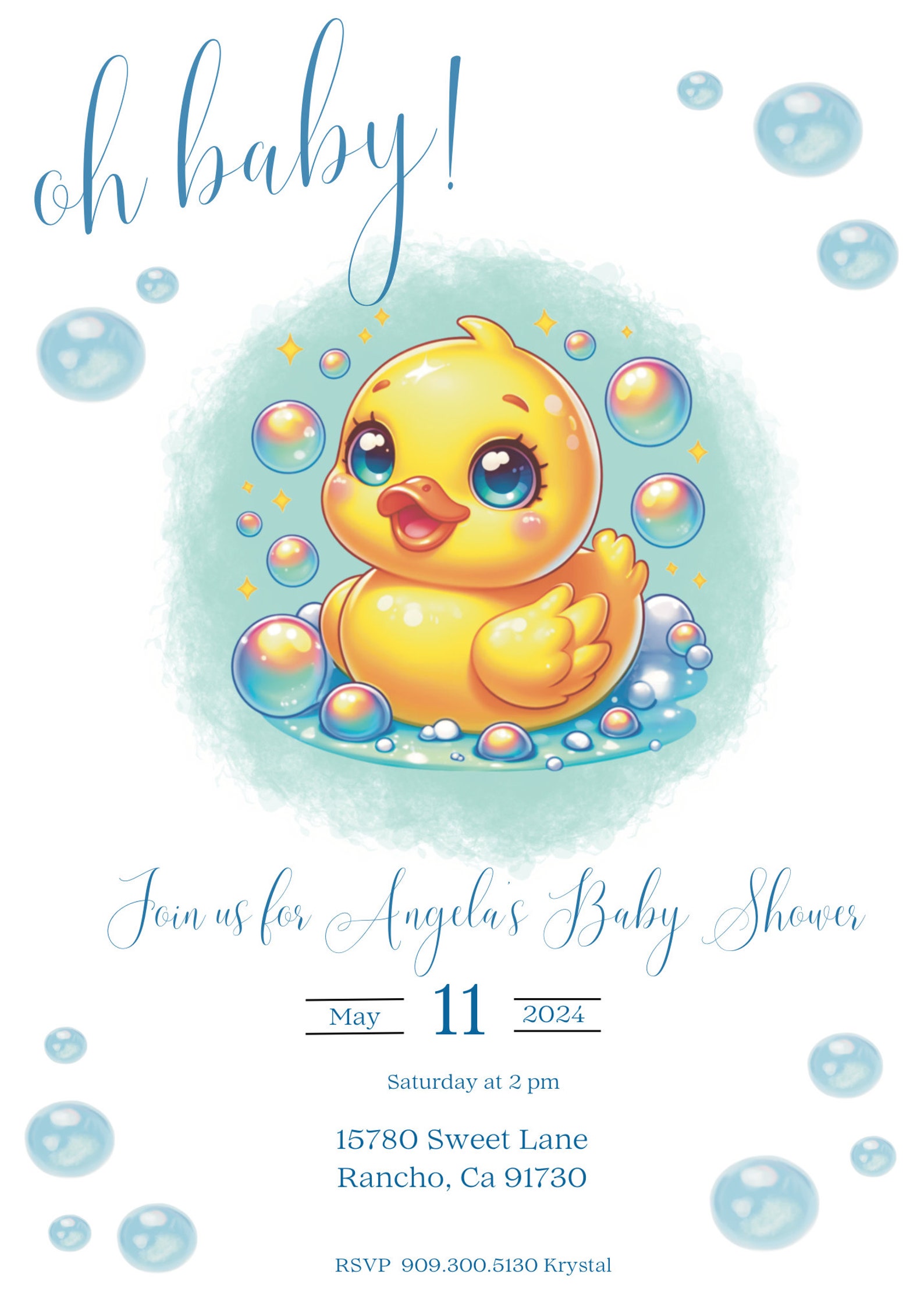 Cute Rubber Ducky Invitation | Yellow Duck| Baby Shower | Bubbles ...
