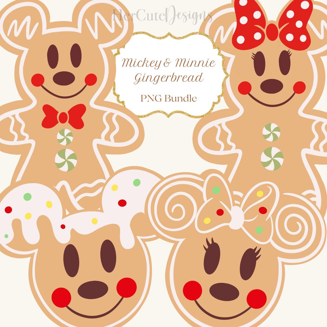 Cute Christmas Gingerbread Cookies PNG | Red Coquette Bow | Mickey ...