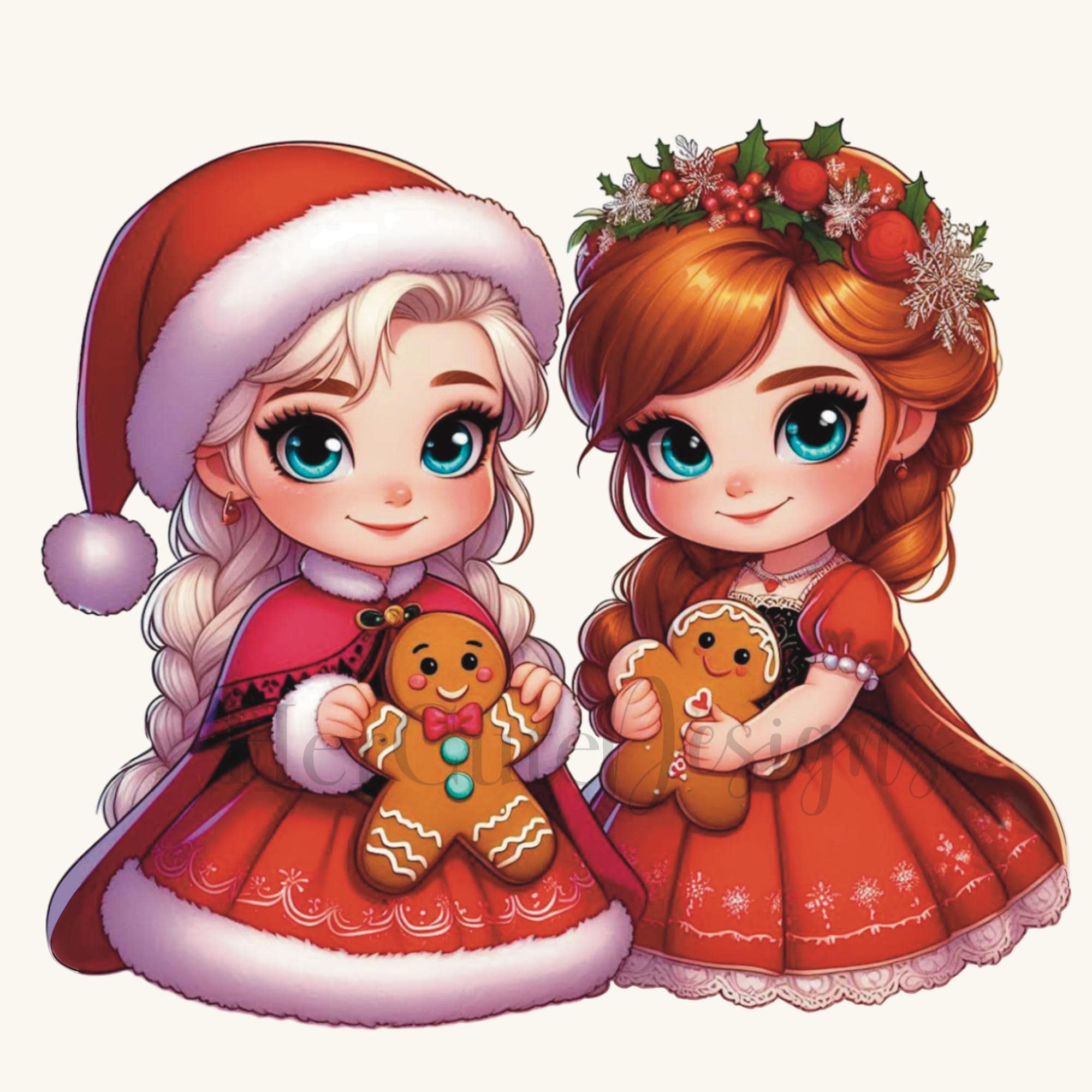 Christmas Princess Elsa and Anna PNG | Gingerbread Cookie | Santa Hat ...