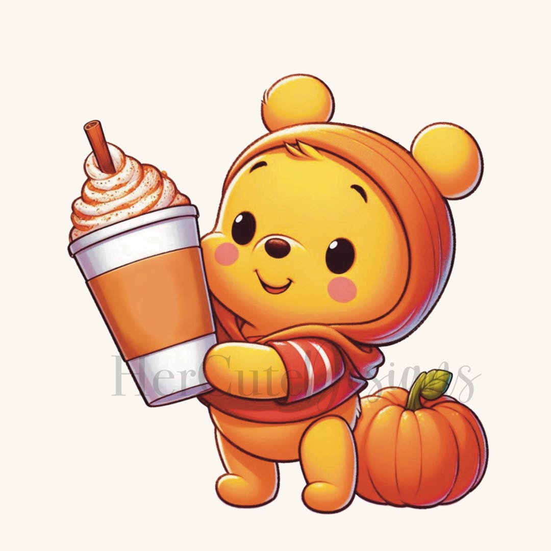Cute Baby Autumn Pooh PNG | Pumpkin Spice Latte | Fall Vibes | Baby ...