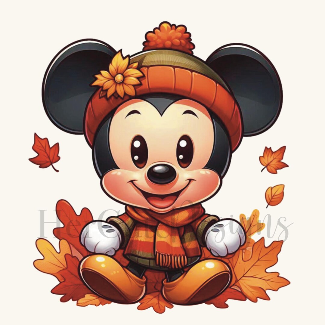 Cute Autumn Mickey PNG | Fall Vibes | Mouse | Autumn Leaves | Scarf ...
