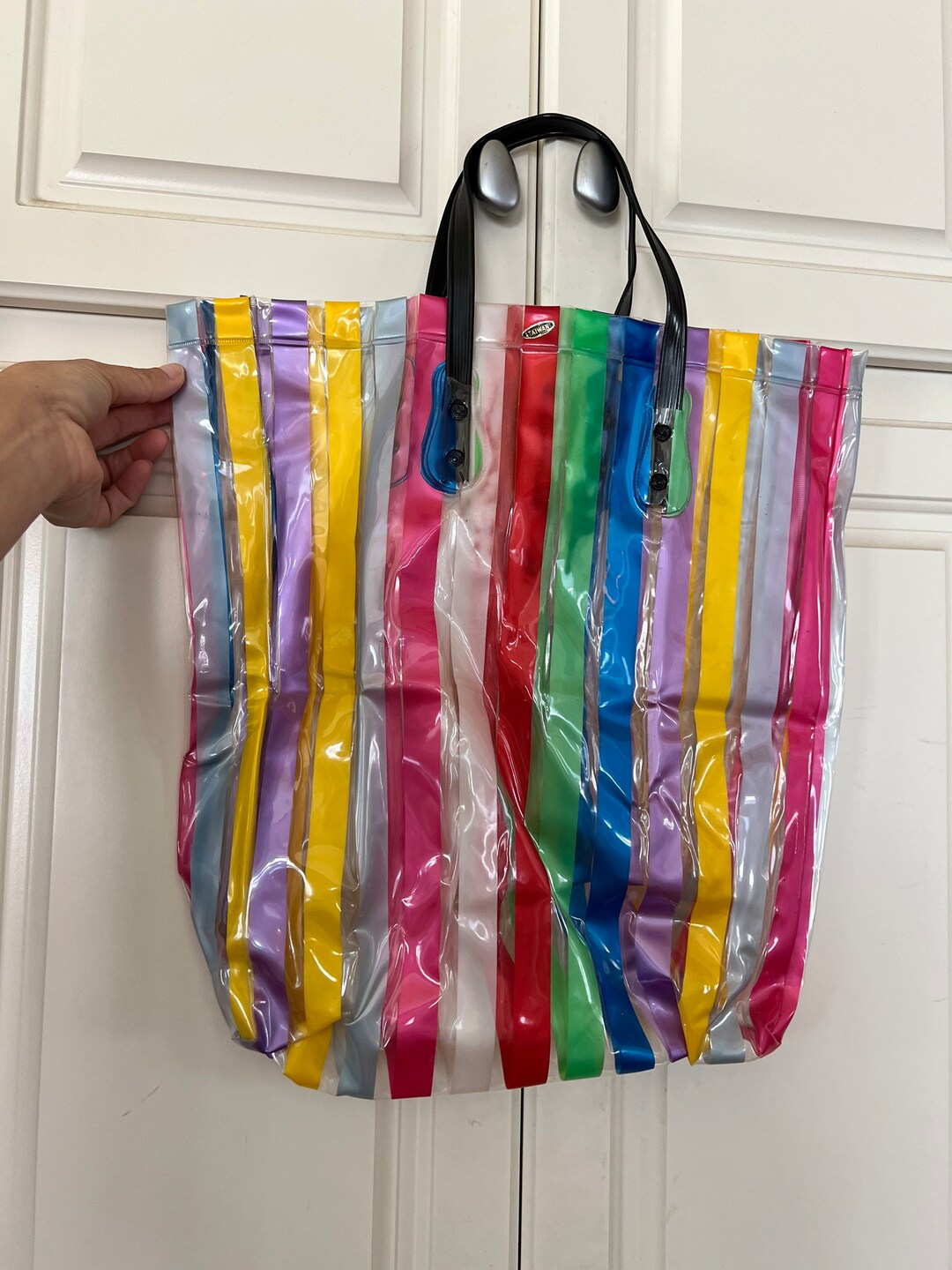 Vintage Colorful Clear Plastic Tote Bag Made in Taiwan Rainbow See ...