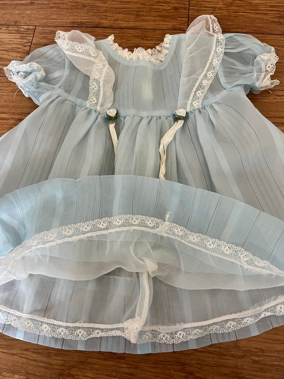 Vintage toddler blue sheer lace flutter sleeve dress … - Gem