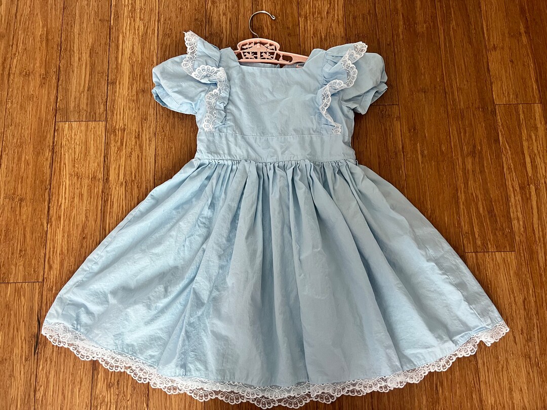 Vintage Girls Baby Blue Lace Flutter Sleeve Dress Handmade 6 - Etsy