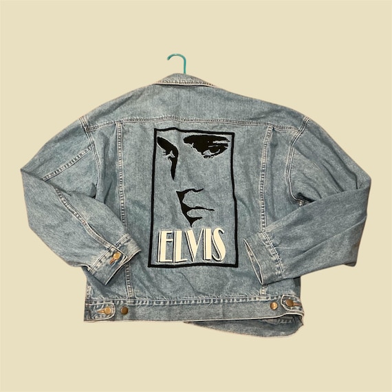 Vintage Elvis embroidered denim jacket tagged XL - Gem