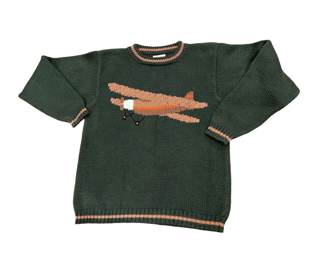 Vintage Kids Knit Pullover Airplane Sweater - Etsy