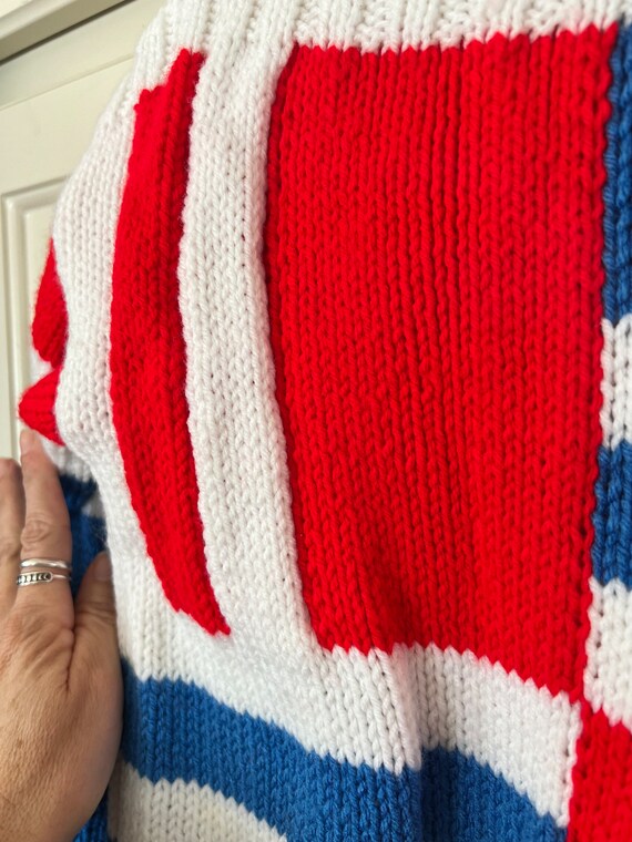 Vintage big kids handmade red white blue knit sweater - Gem