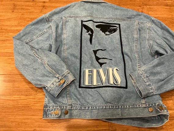 Vintage Elvis embroidered denim jacket tagged XL - Gem