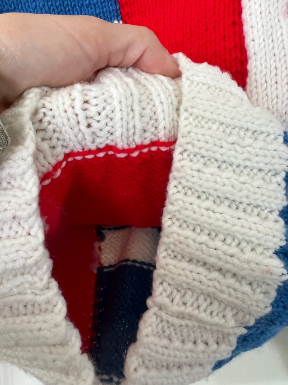 Vintage big kids handmade red white blue knit sweater - Gem