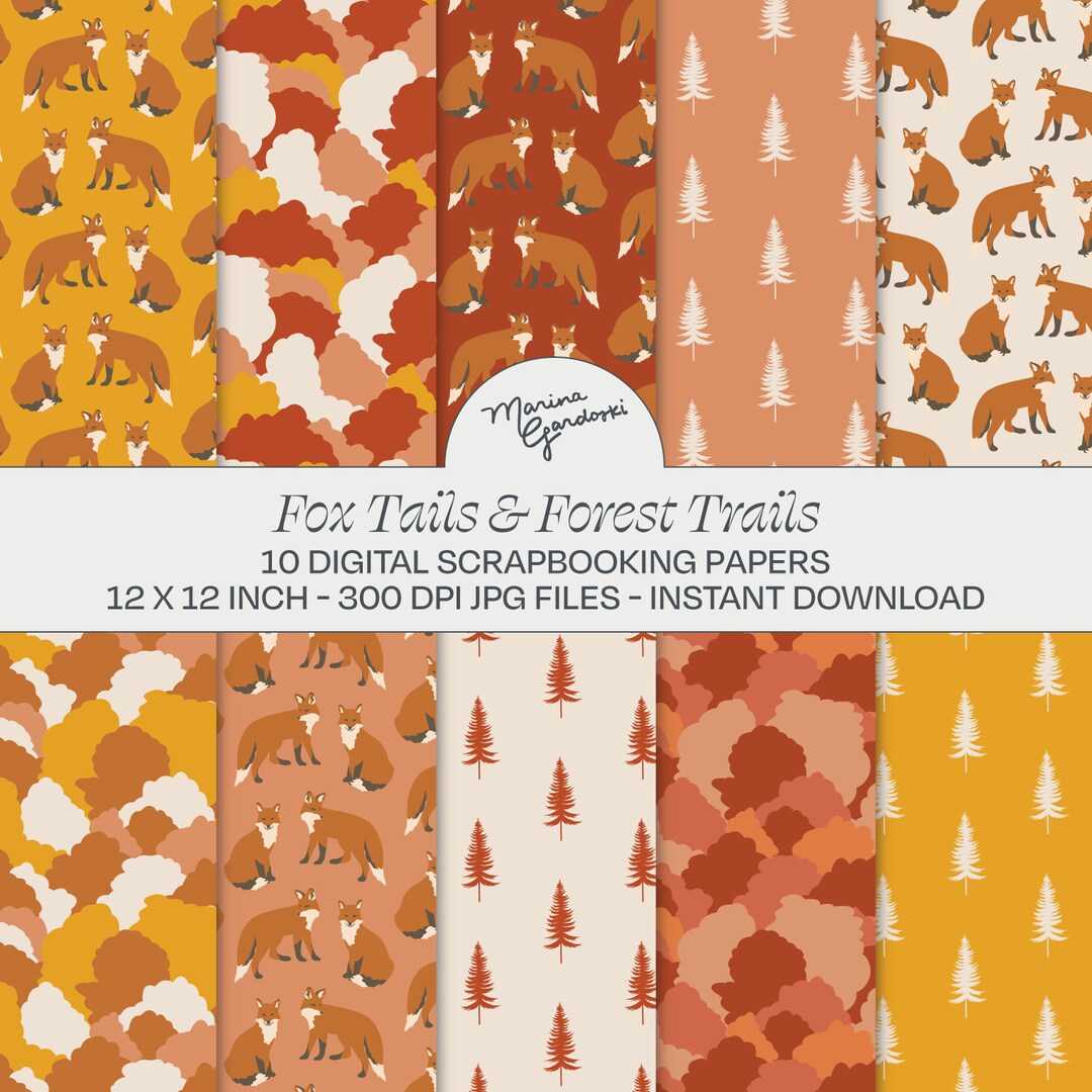 Fox Tails & Forest Trails Digital Papers, Fall Scrapbooking Paper ...