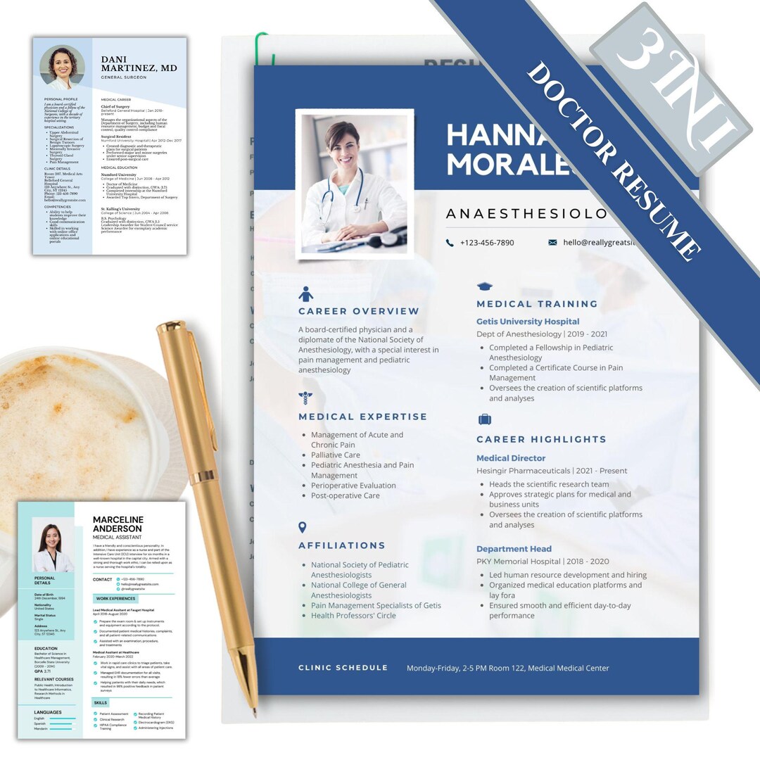 Doctor Resume Template Professional, ATS Friendly, Customizable Medical ...